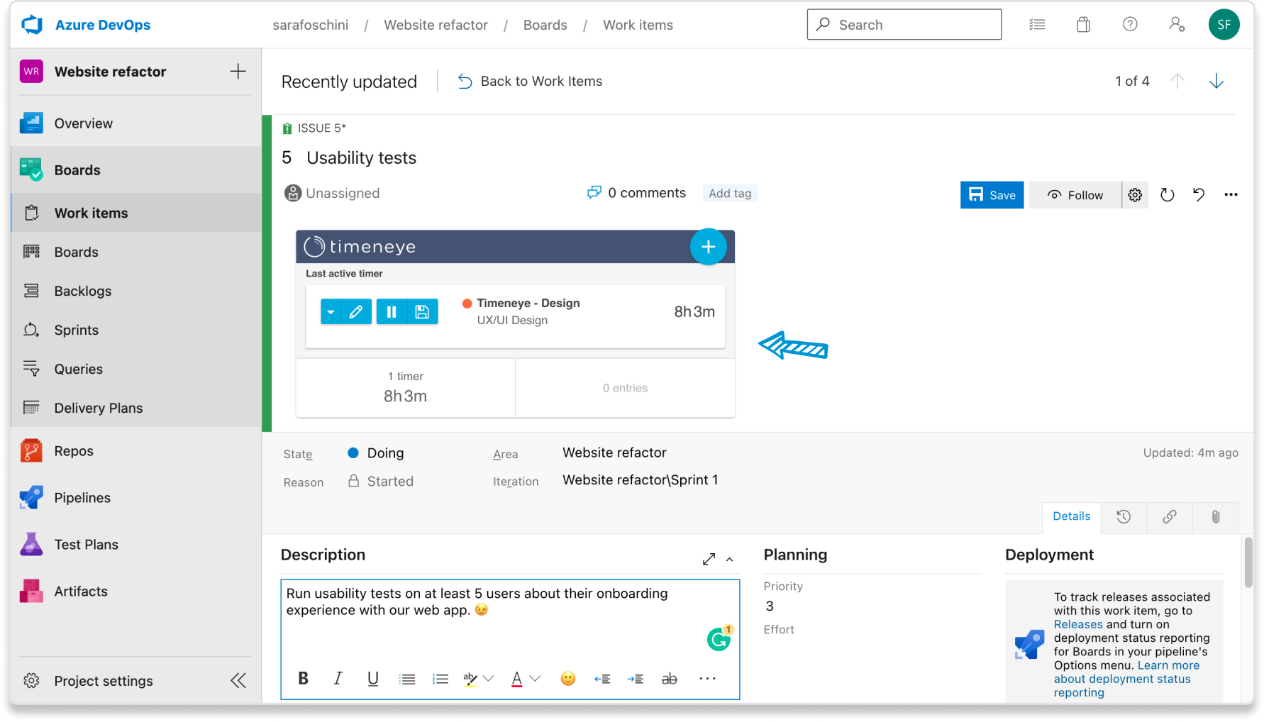 Time tracking for Azure DevOps by Timeneye